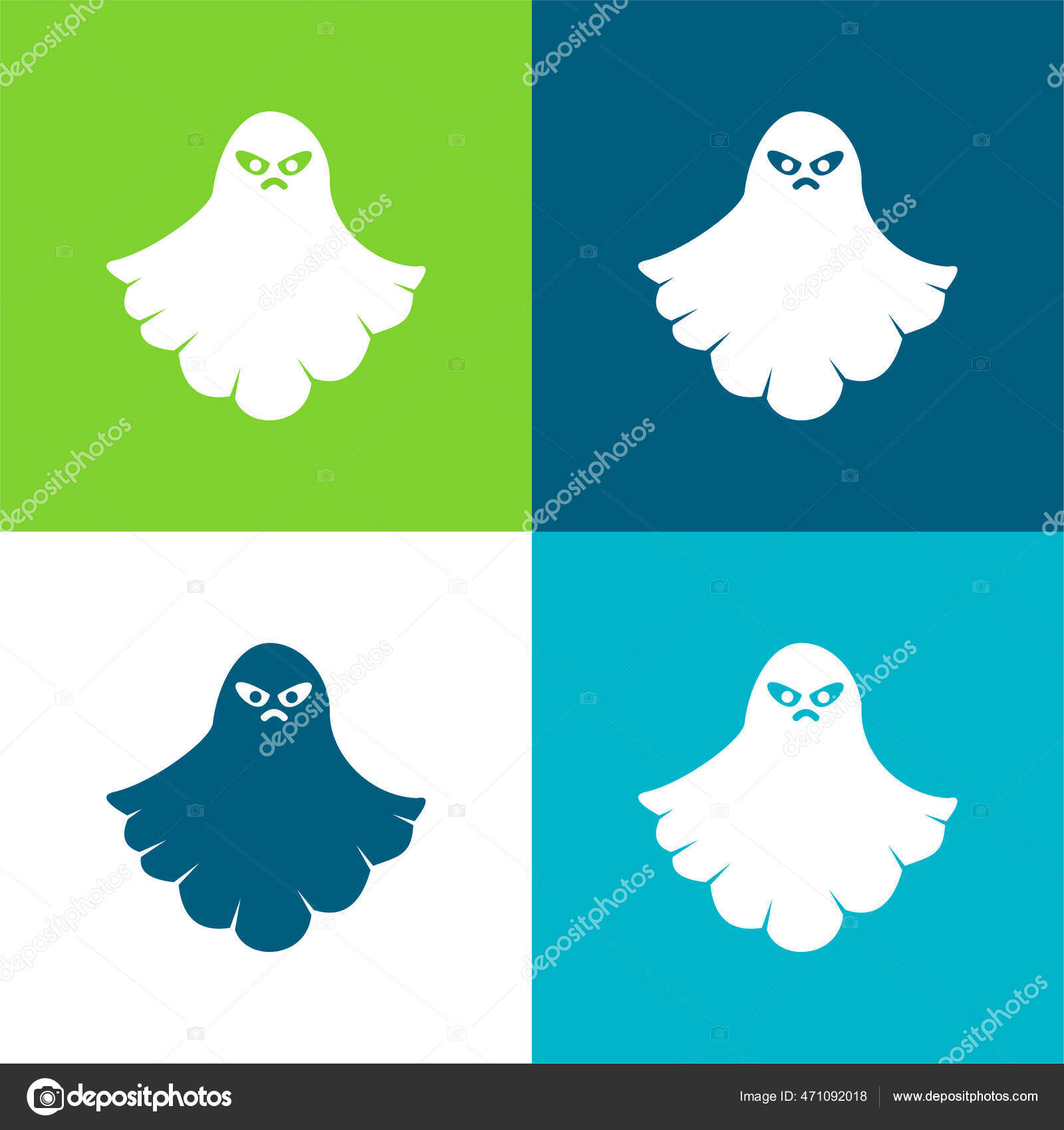 Angry Ghost Flat Four Color Minimal Icon Set Stock Vector Image by ...