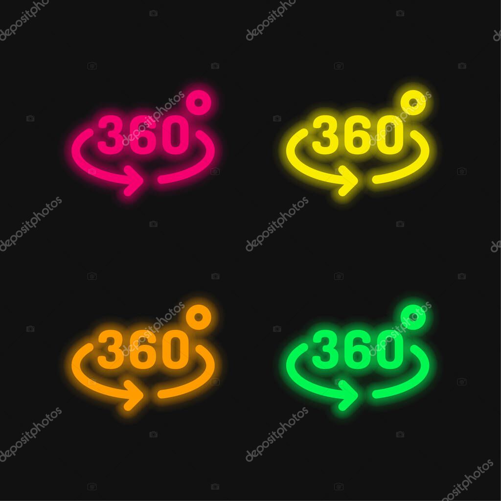 360 grados de cuatro colores brillante icono de vectores de neón 2023