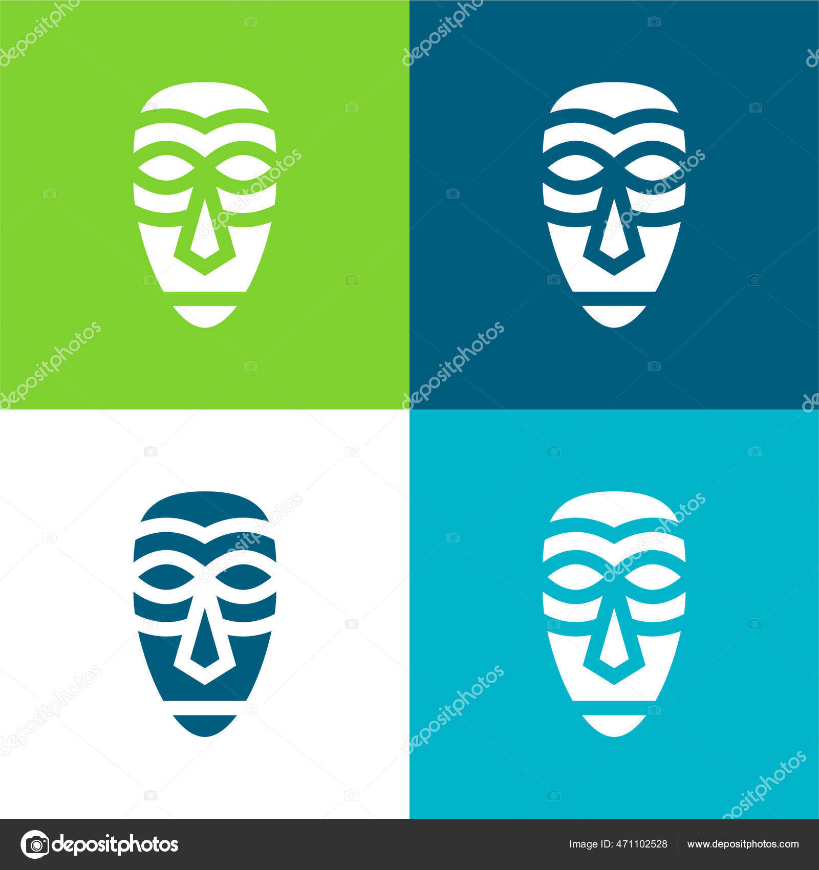 Máscara Africana Plana Cuatro Colores Mínimo Icono Conjunto Vector de ...