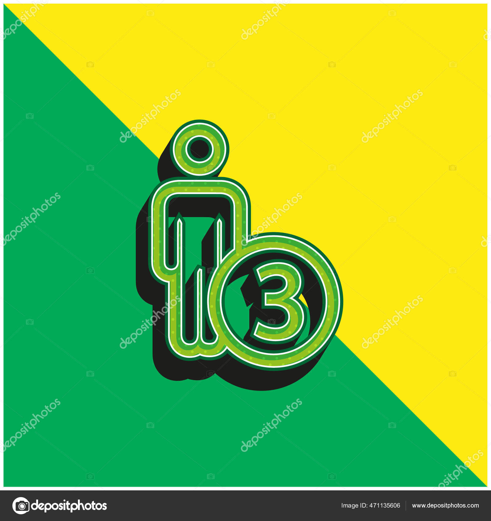 Persons Person Number Three Symbol Green Yellow Modern Vector Icon ...