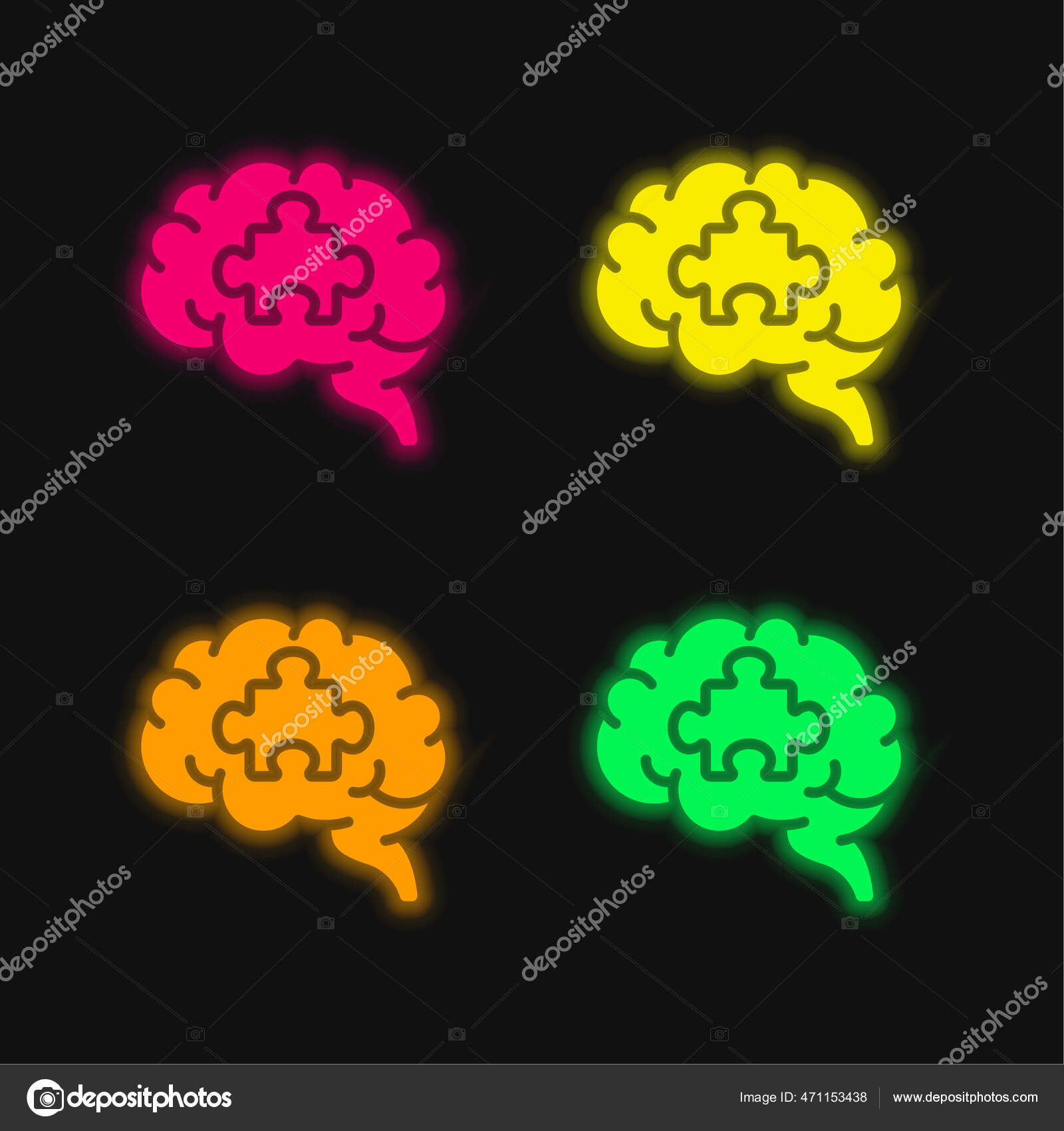 Brain Four Color Glowing Neon Vector Icon Stock Vector Image by ...