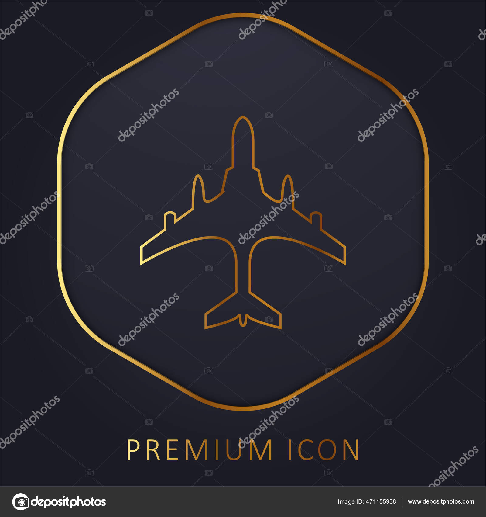 Airplane Black Shape Top View Golden Line Premium Logo Icon Stock ...