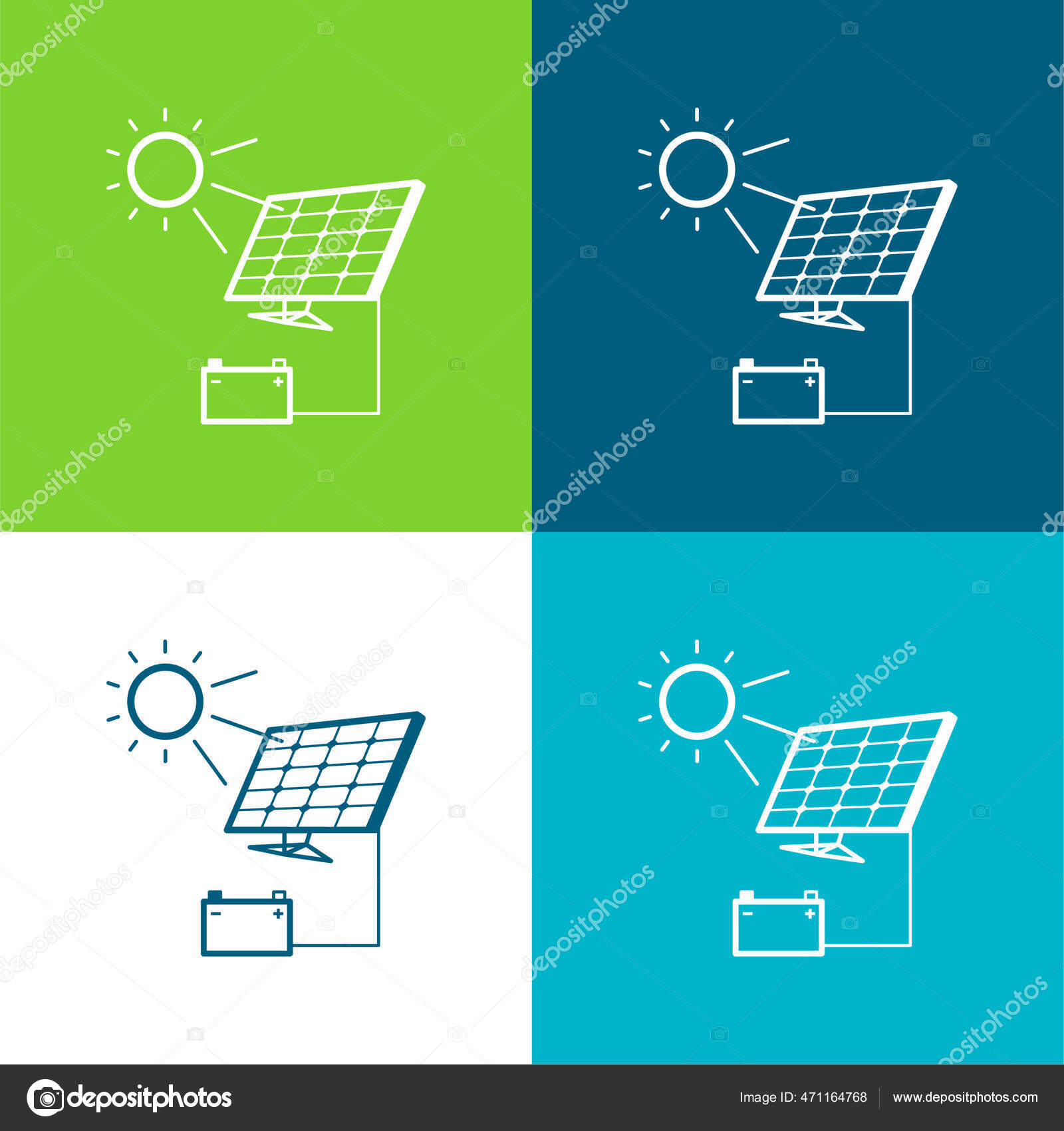 Battery Charging Solar Panel Flat Four Color Minimal Icon Set Stock ...