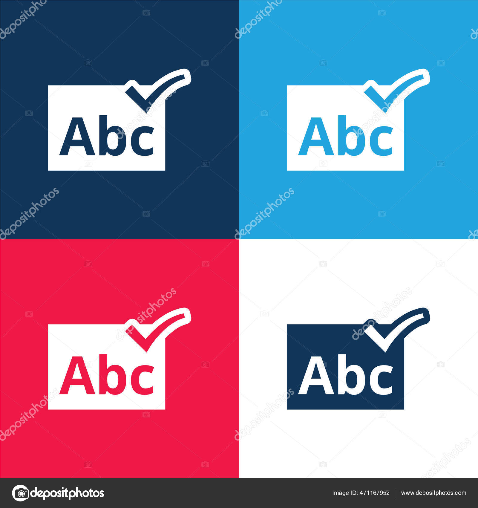 Abc Verificación Símbolo Azul Rojo Conjunto Iconos Mínimo Cuatro ...