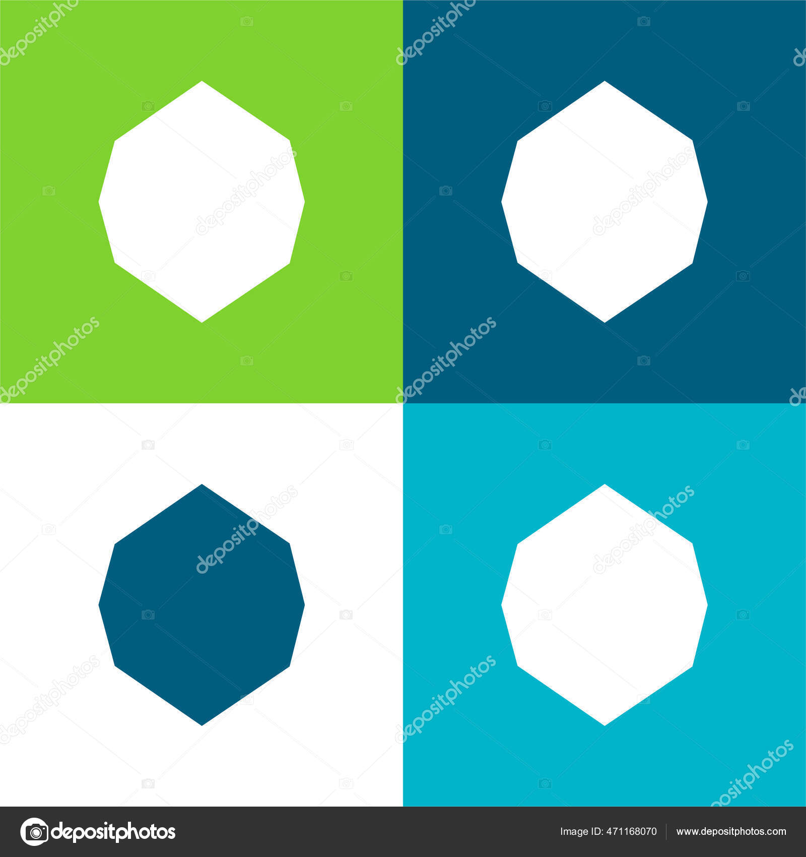 Black Octagon Shape Flat Four Color Minimal Icon Set Stock Vector by ...