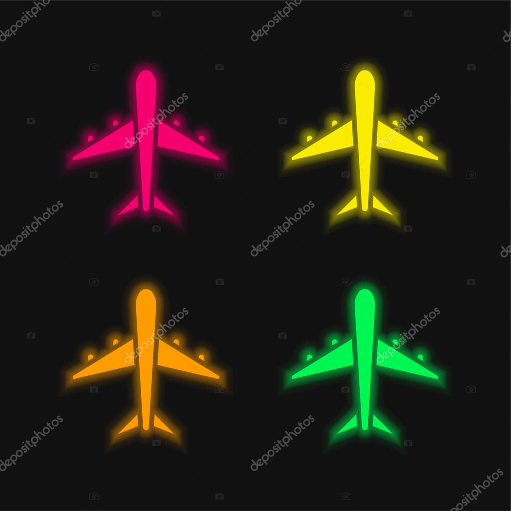 Avión de cuatro colores brillante icono del vector de neón 2022