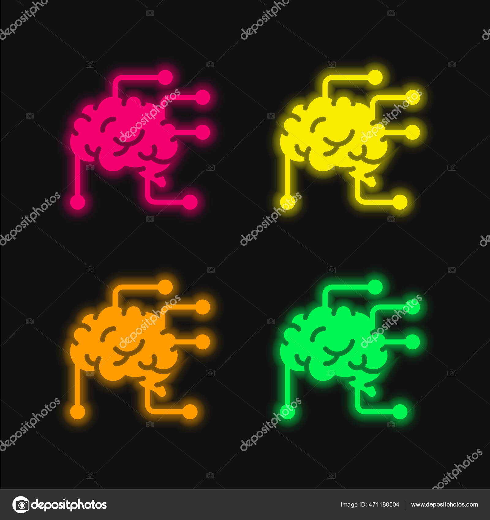 Brain Four Color Glowing Neon Vector Icon Stock Vector Image by ...