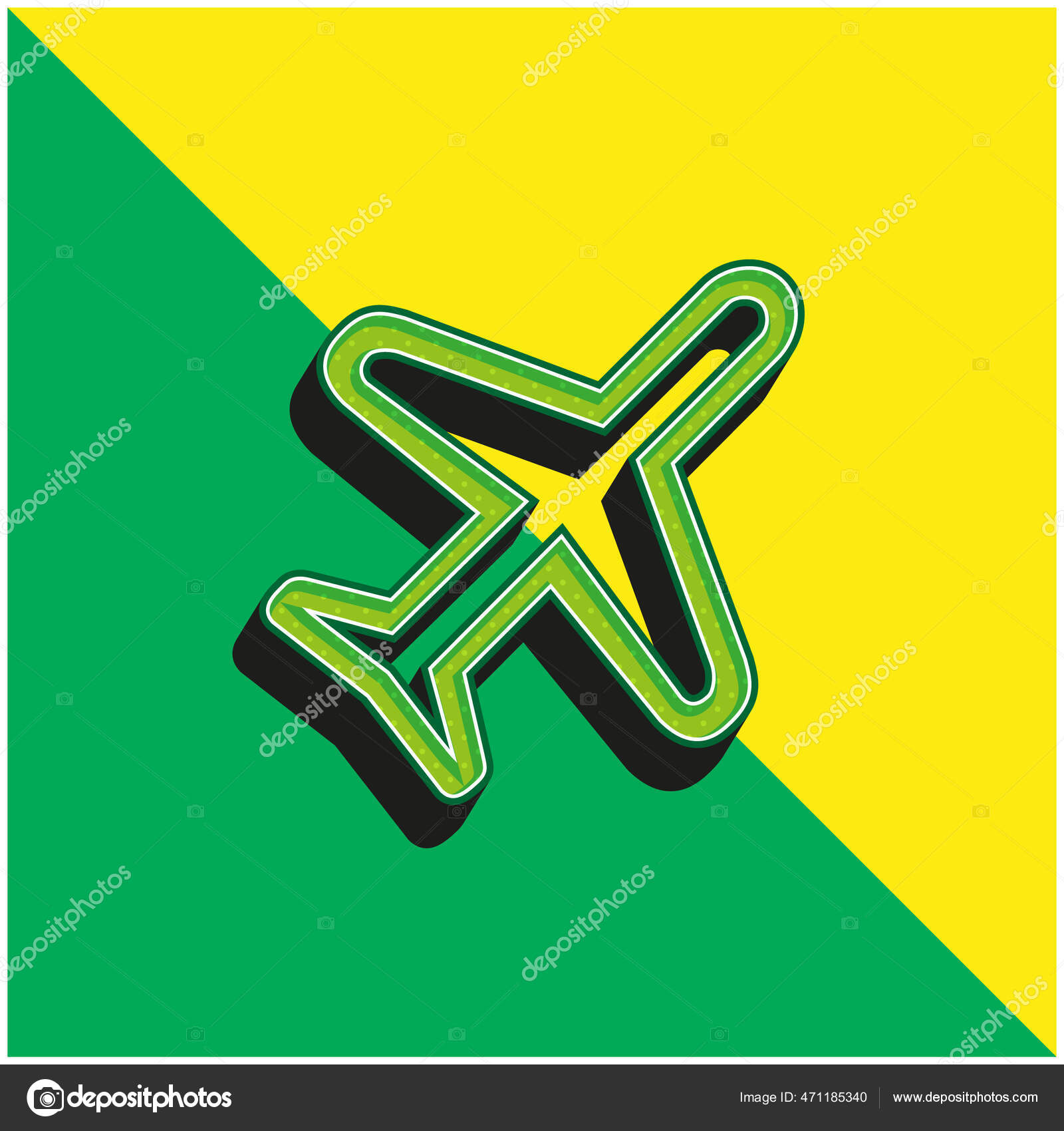 Airplane Rotated Diagonal Transport Outlined Symbol Green Yellow Modern ...