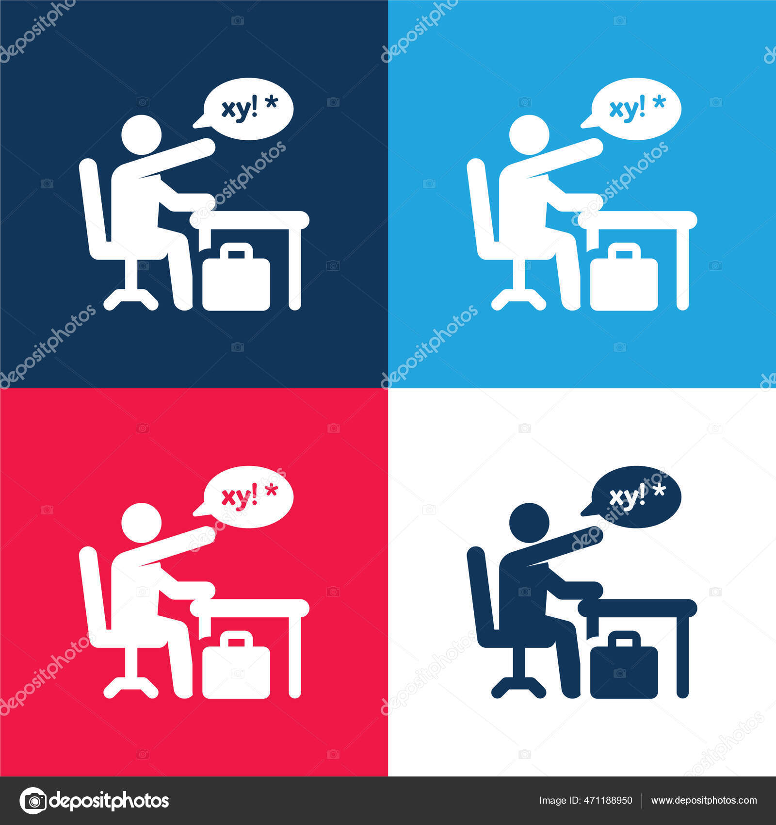 Angry Blue Red Four Color Minimal Icon Set Stock Vector Image by ...