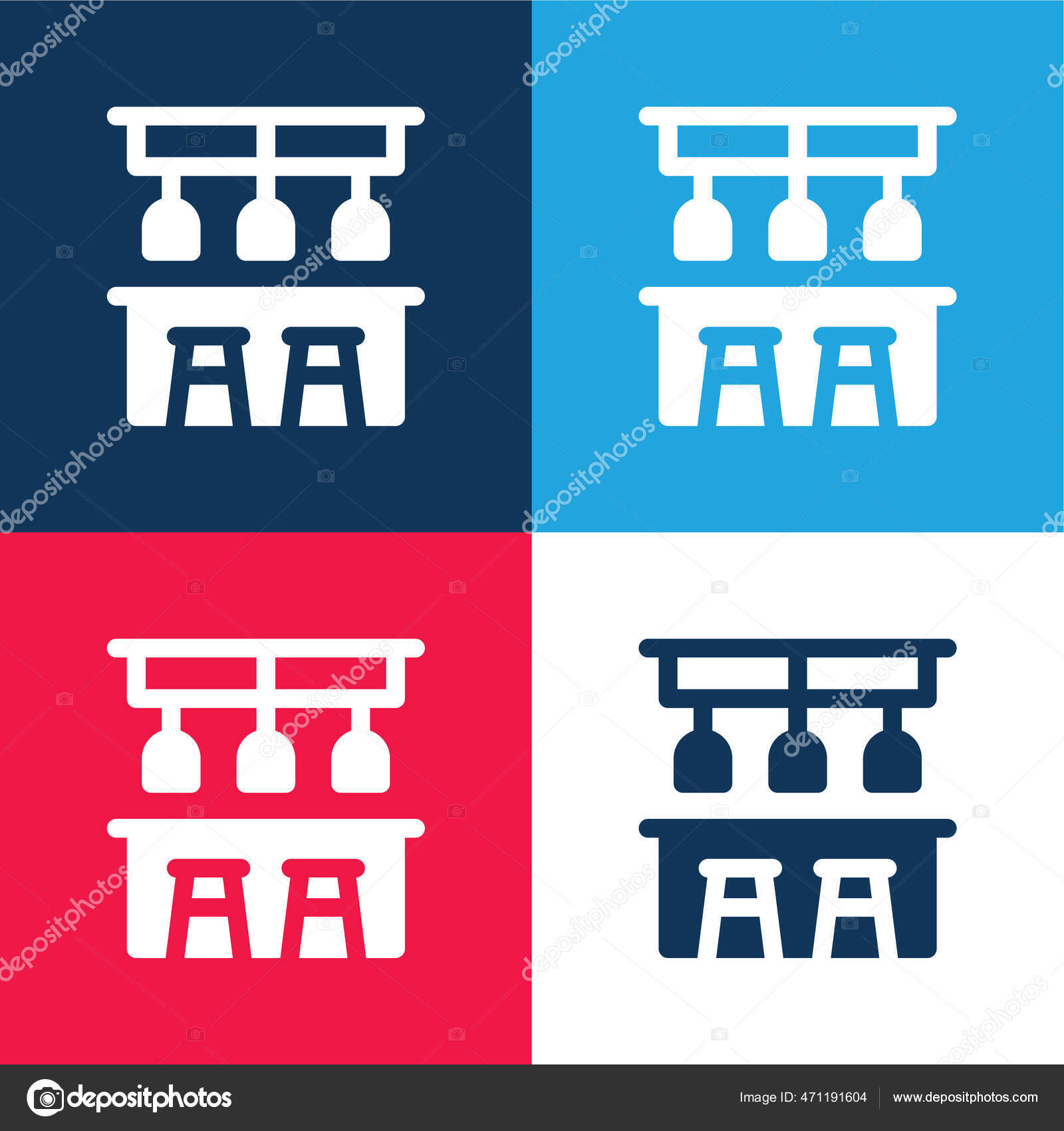 Bar Counter Blue Red Four Color Minimal Icon Set Stock Vector Image by ...