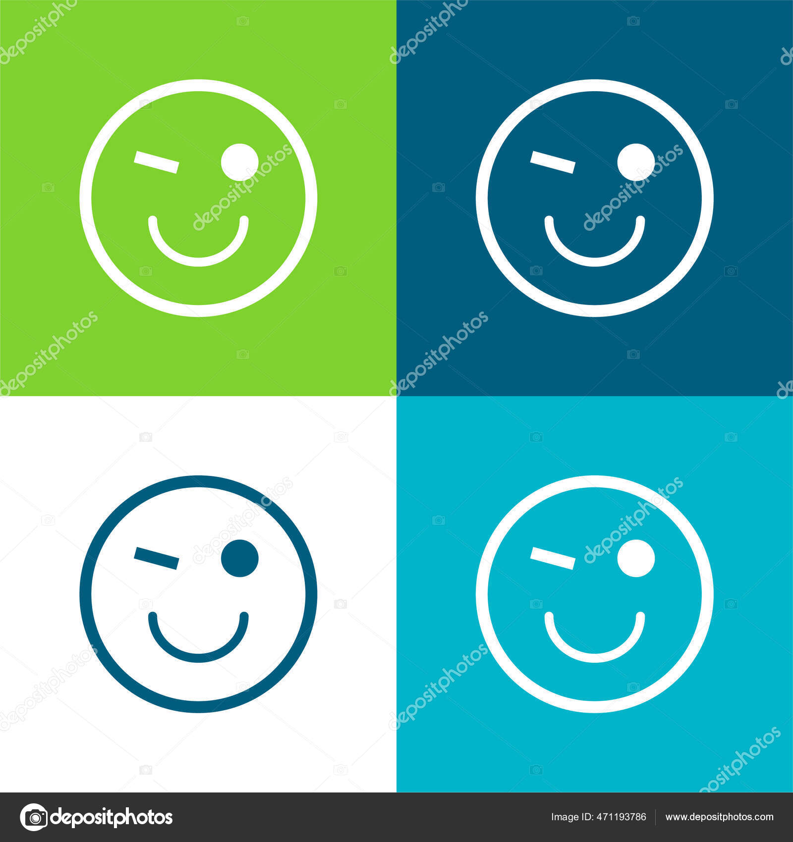 Blink Emoticon Face Flat Four Color Minimal Icon Set Stock Vector Image ...