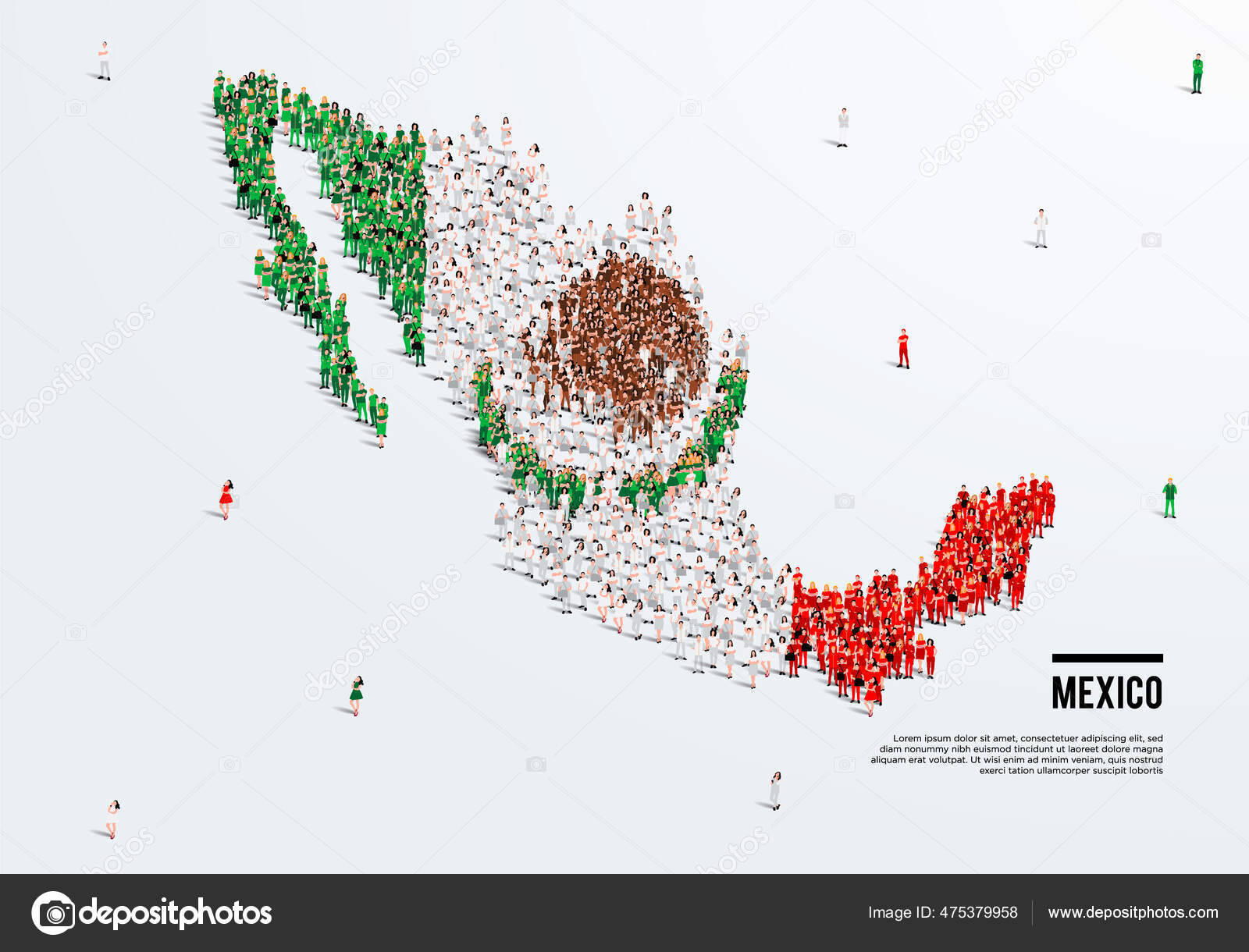 Mexico Map Flag Large Group People Mexican Flag Color Form Stock Vector ...