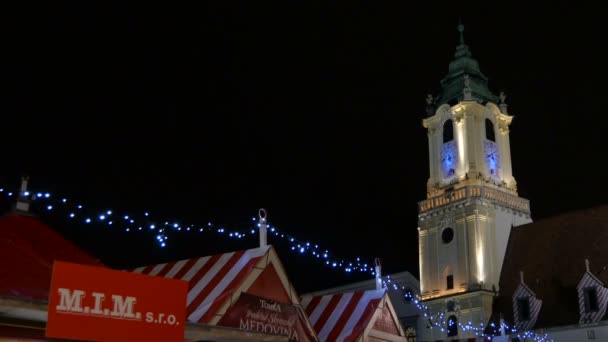 Clock Tower Sales Booths Christmas Fair — Stock Video © ATWStock #477485524