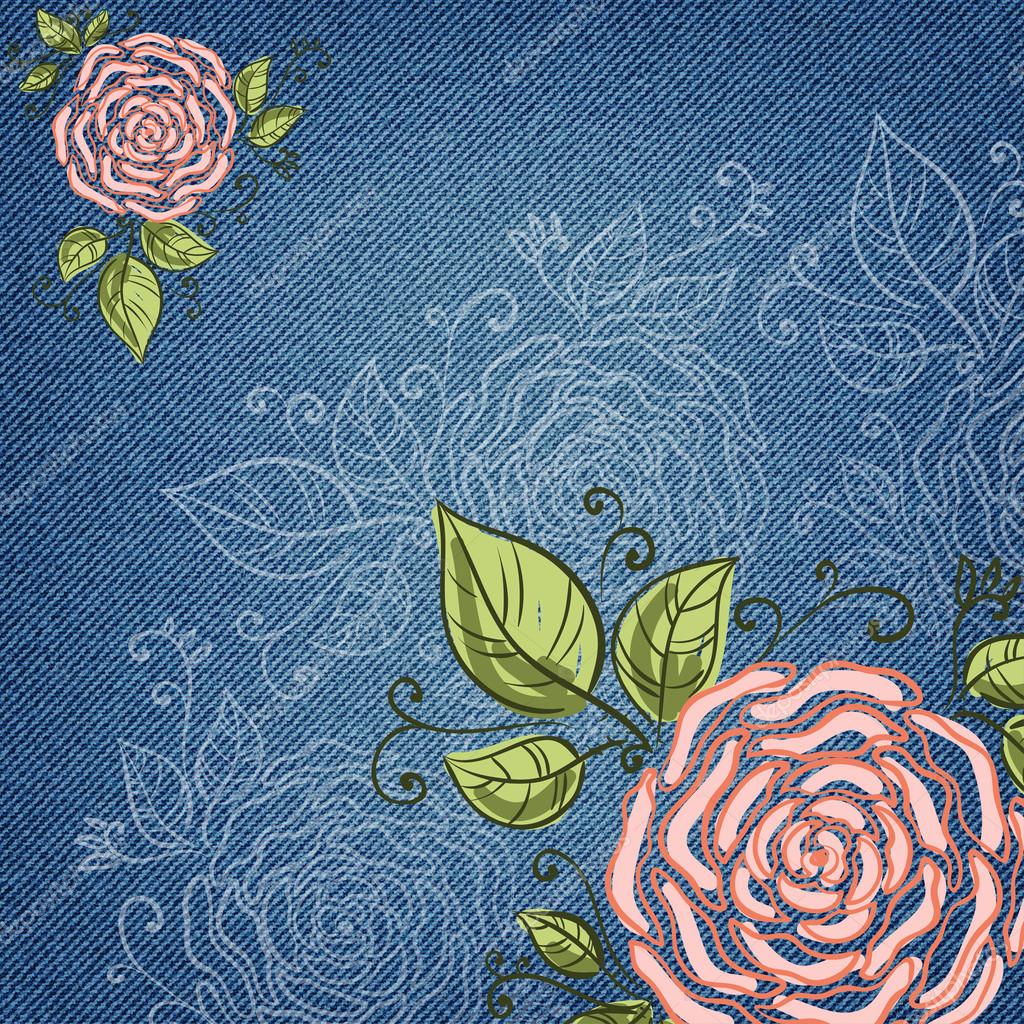 Invitation card on denim background with excellent hand-drawn ornament ...