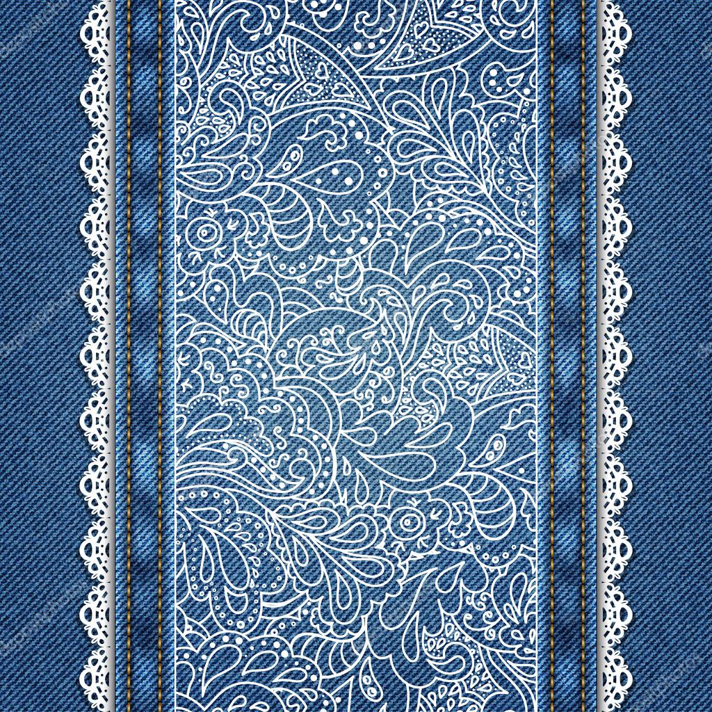 Denim background with ornate floral pattern Stock Vector by ...