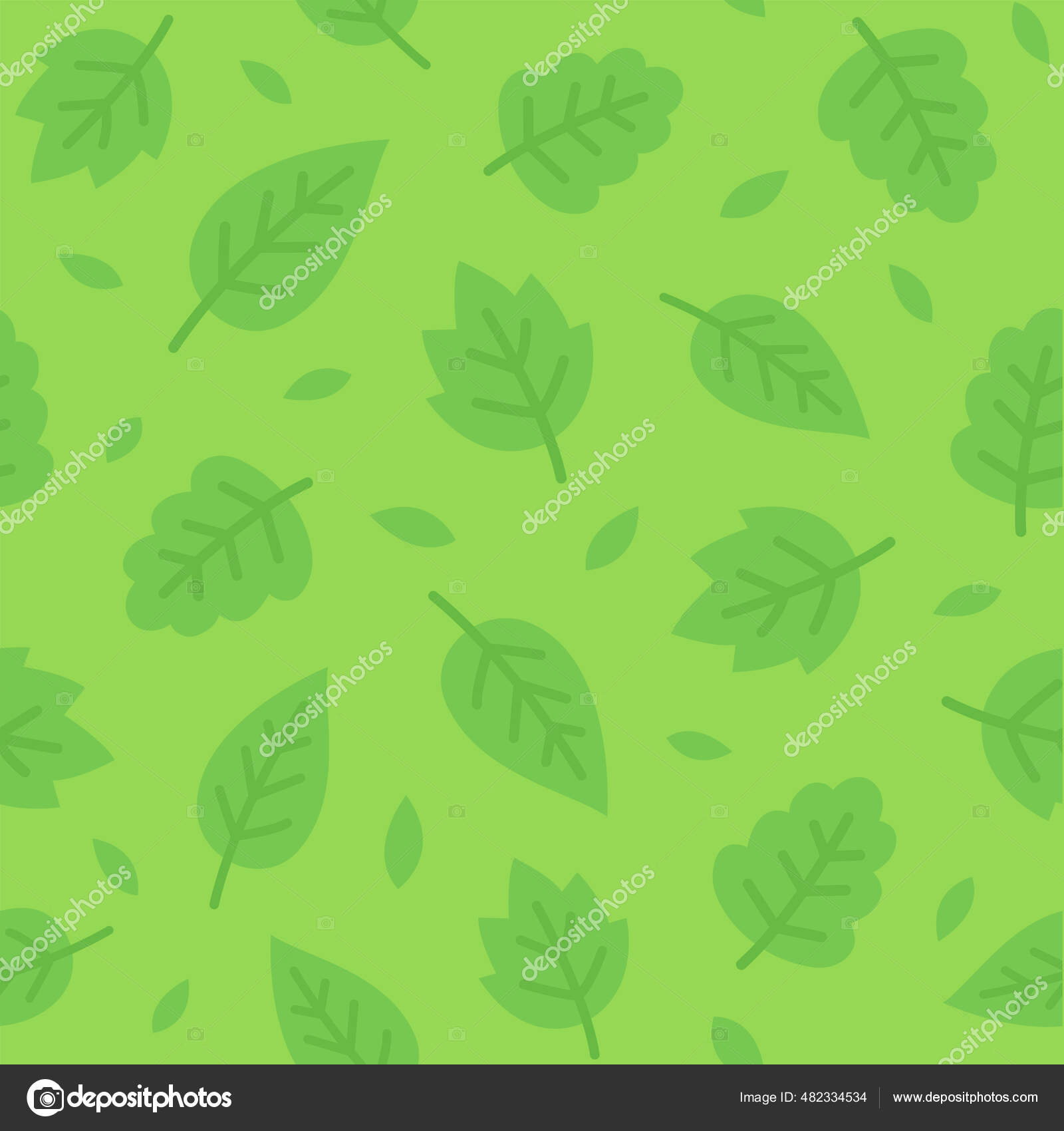 Green Leaf Seamless Pattern Simple Cartoon Leaves Background Texture ...