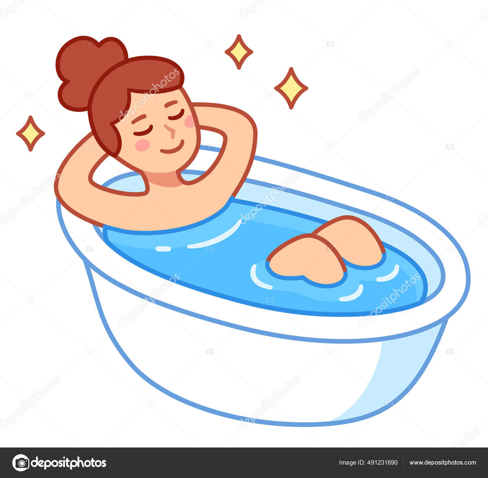 Cute Cartoon Woman Taking Bath Pretty Girl Relaxing Bathtub Vector