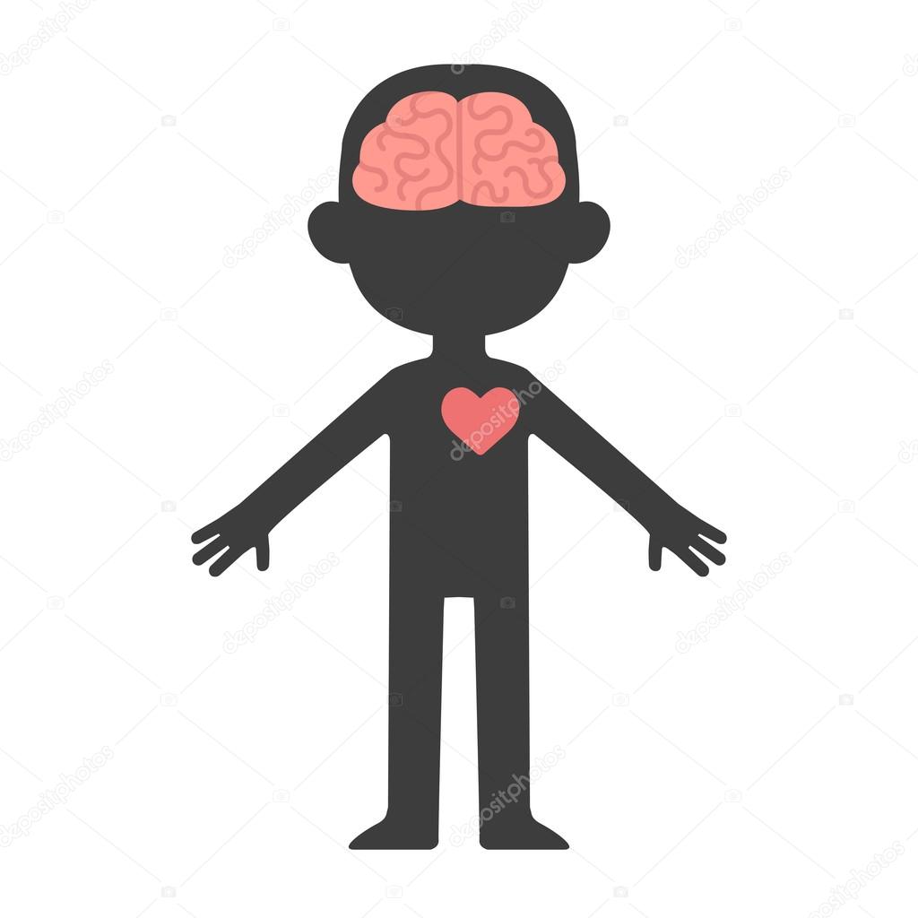 Dibujos animados cerebro humano y corazón 2024