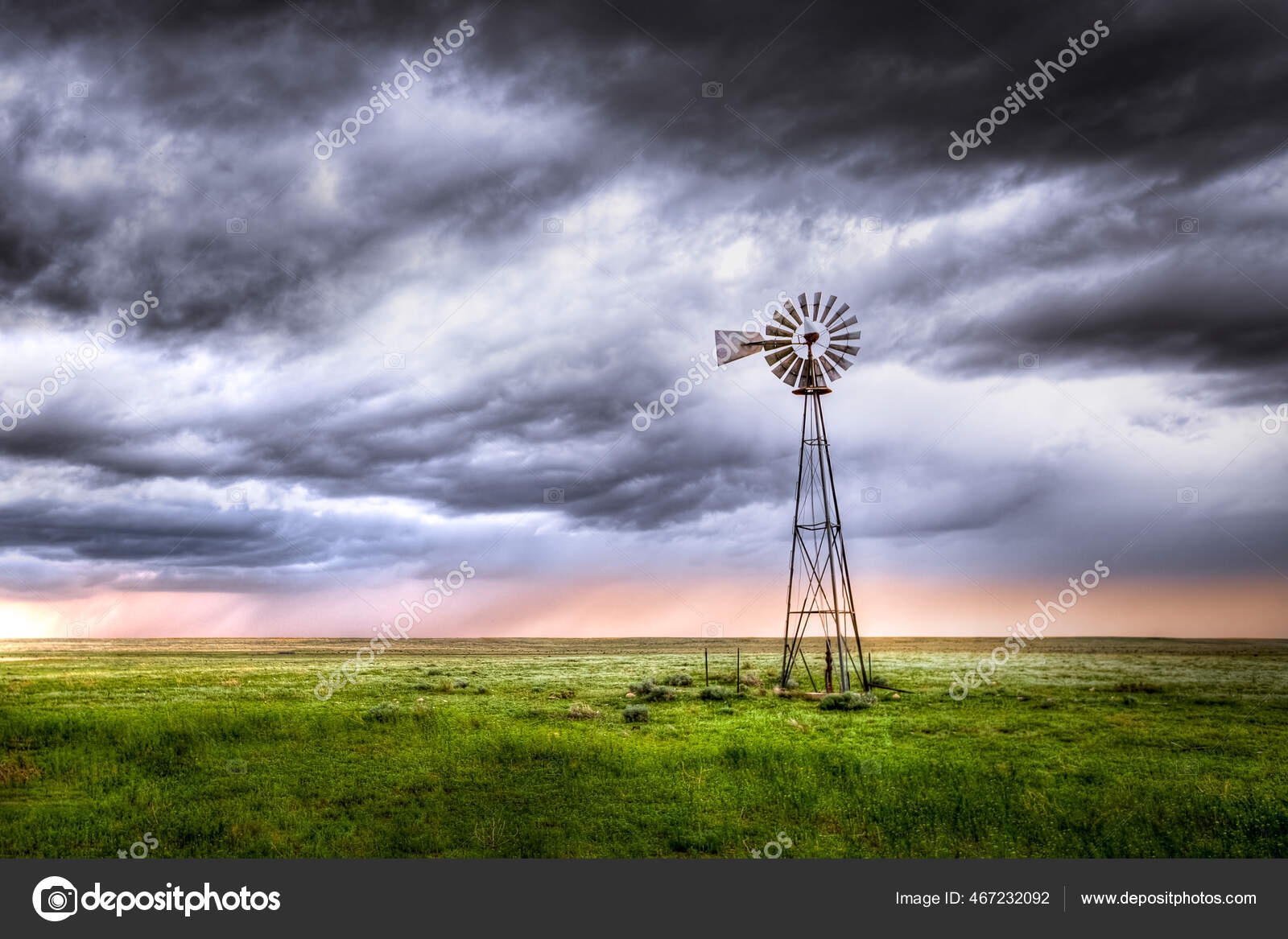 Old Windmill Rural Meadow Setting Farm Storm Clouds Overhead Clouds ...