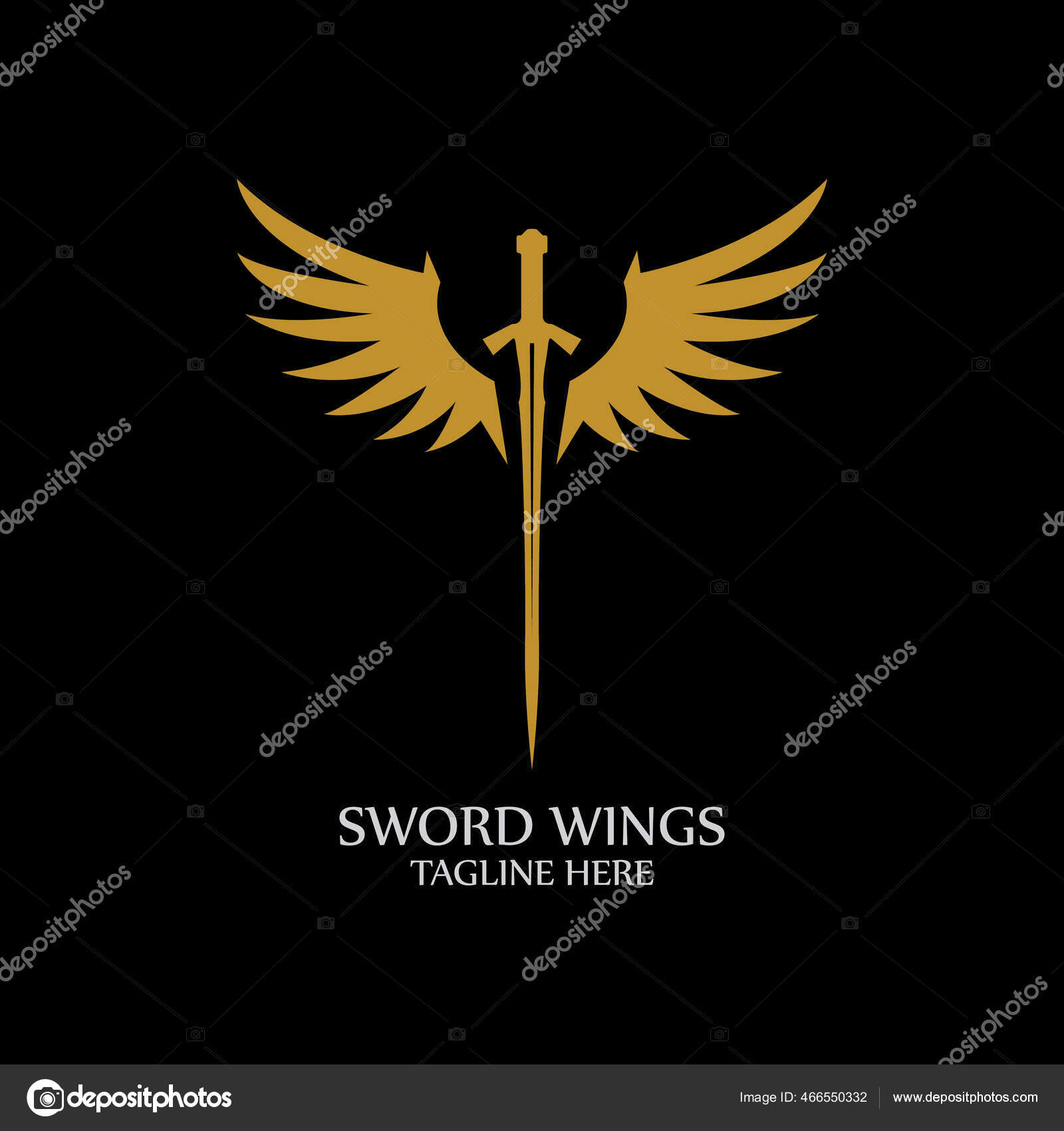 Sword Wings Golden Sword Symbol Black Background Stock Vector Image by ...