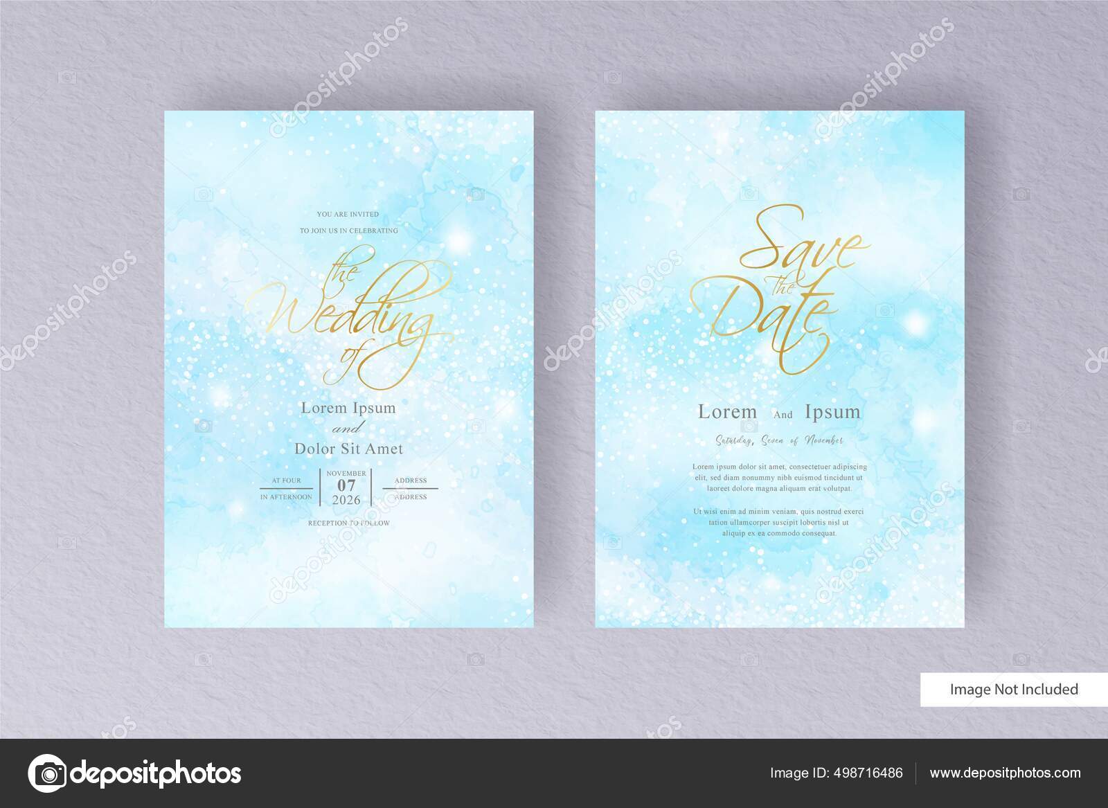 Editable Wedding Invitation Card Set Template Watercolor Splash Stock ...