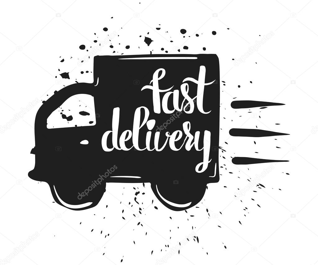 Hand drawn typography poster, fast delivery, isolated on white ...