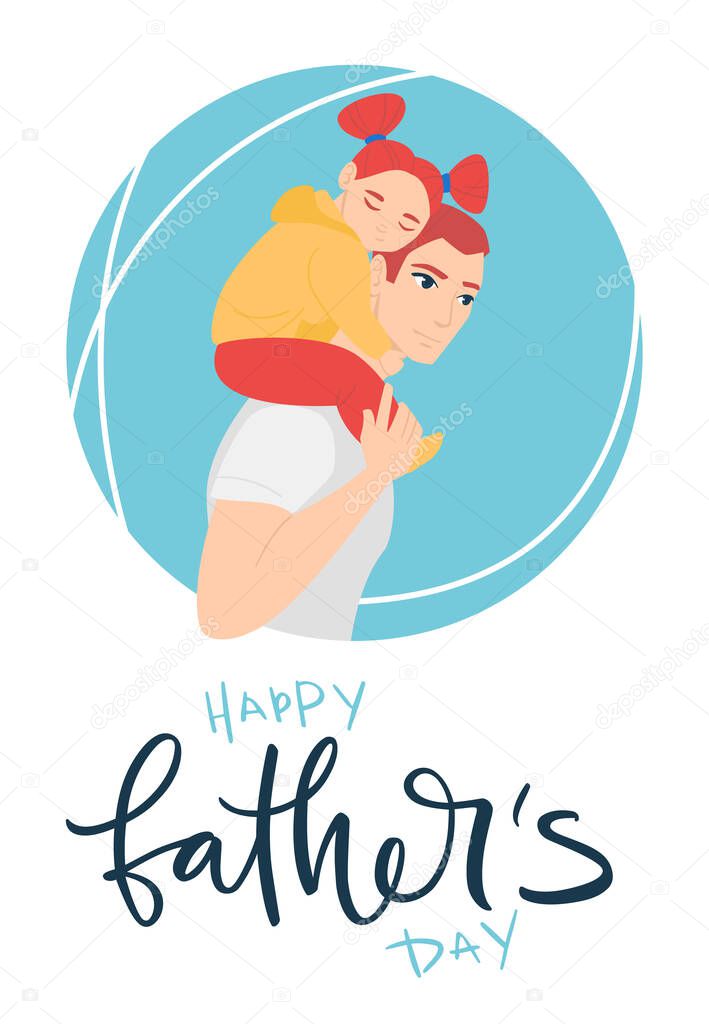 Happy Father's Day! Cartoon illustration with dad and daughter. Cute ...