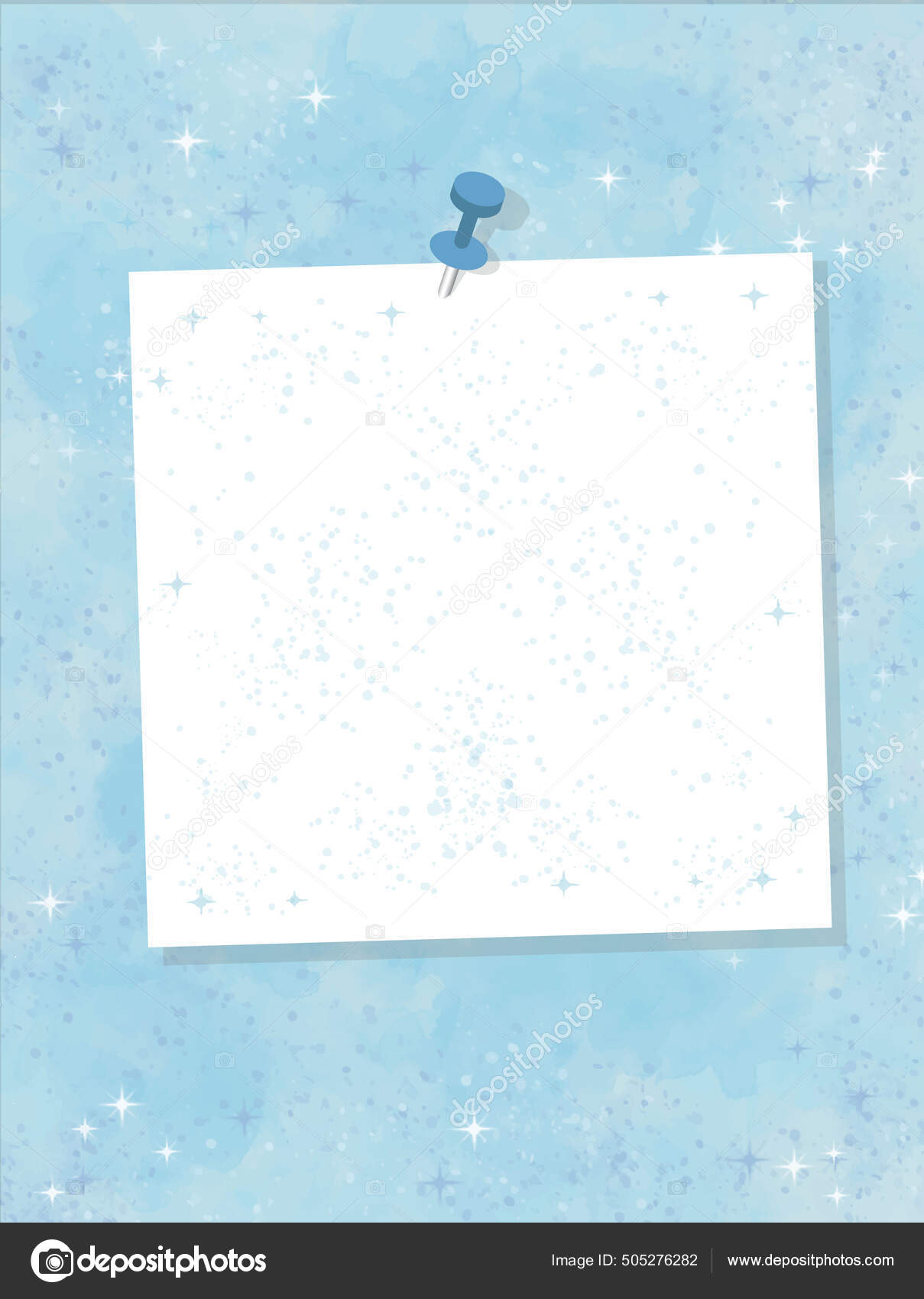 Sheet Paper Pinned Wall Note Paper Blue Watercolor Background Hand ...