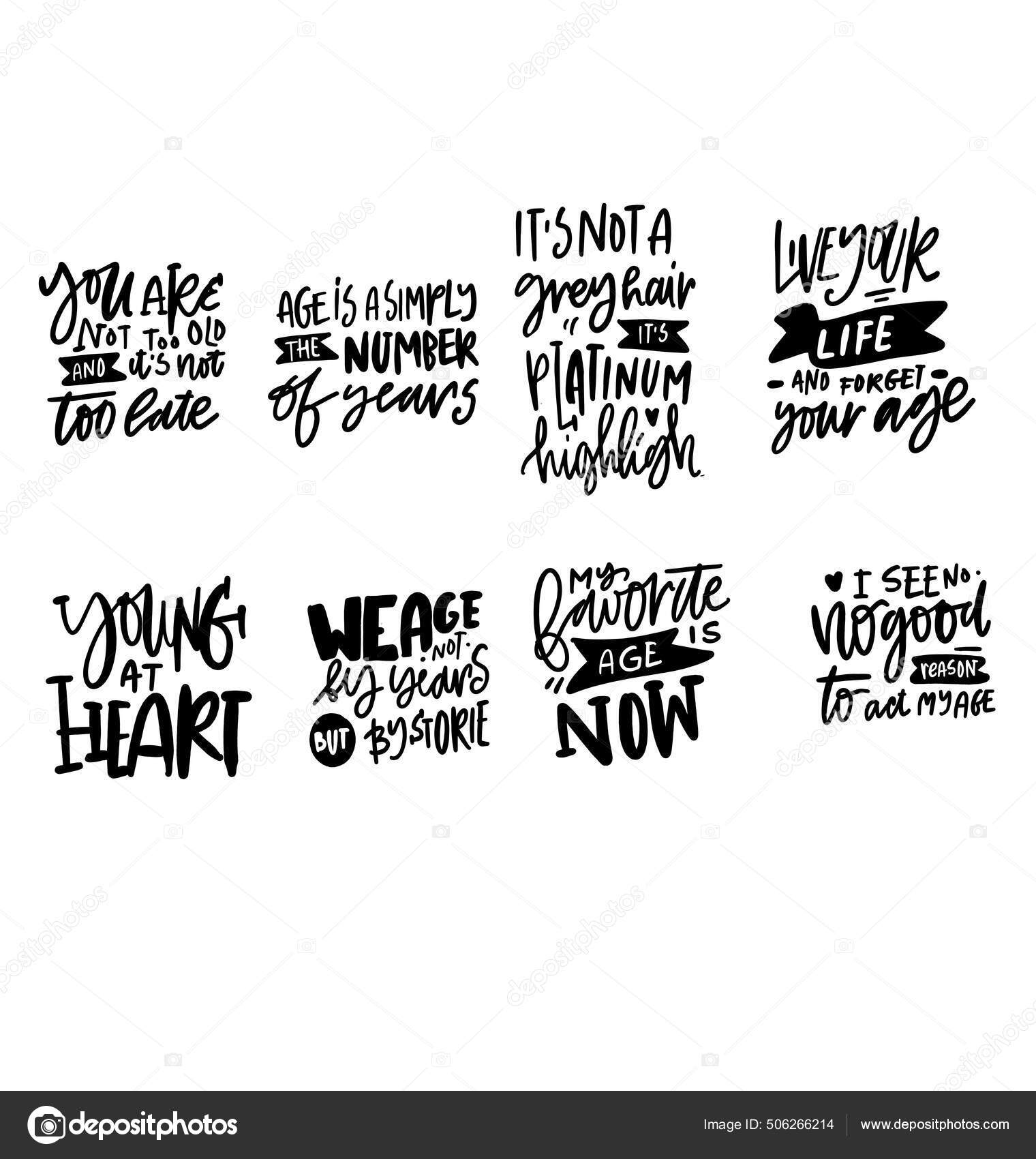 Set Ageless Quotes Calligraphic Illustrations Your Design Stock Vector ...