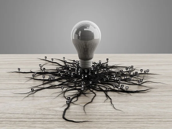 Light bulb with roots and emerged on the icon with roots. Stock Photo ...