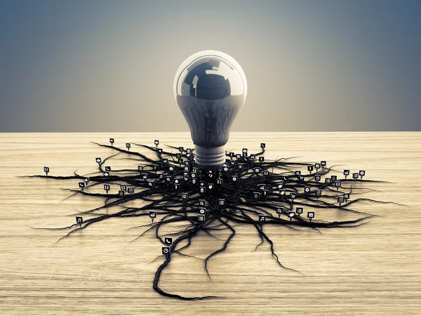 Light bulb with roots and emerged on the icon with roots. Stock Photo ...