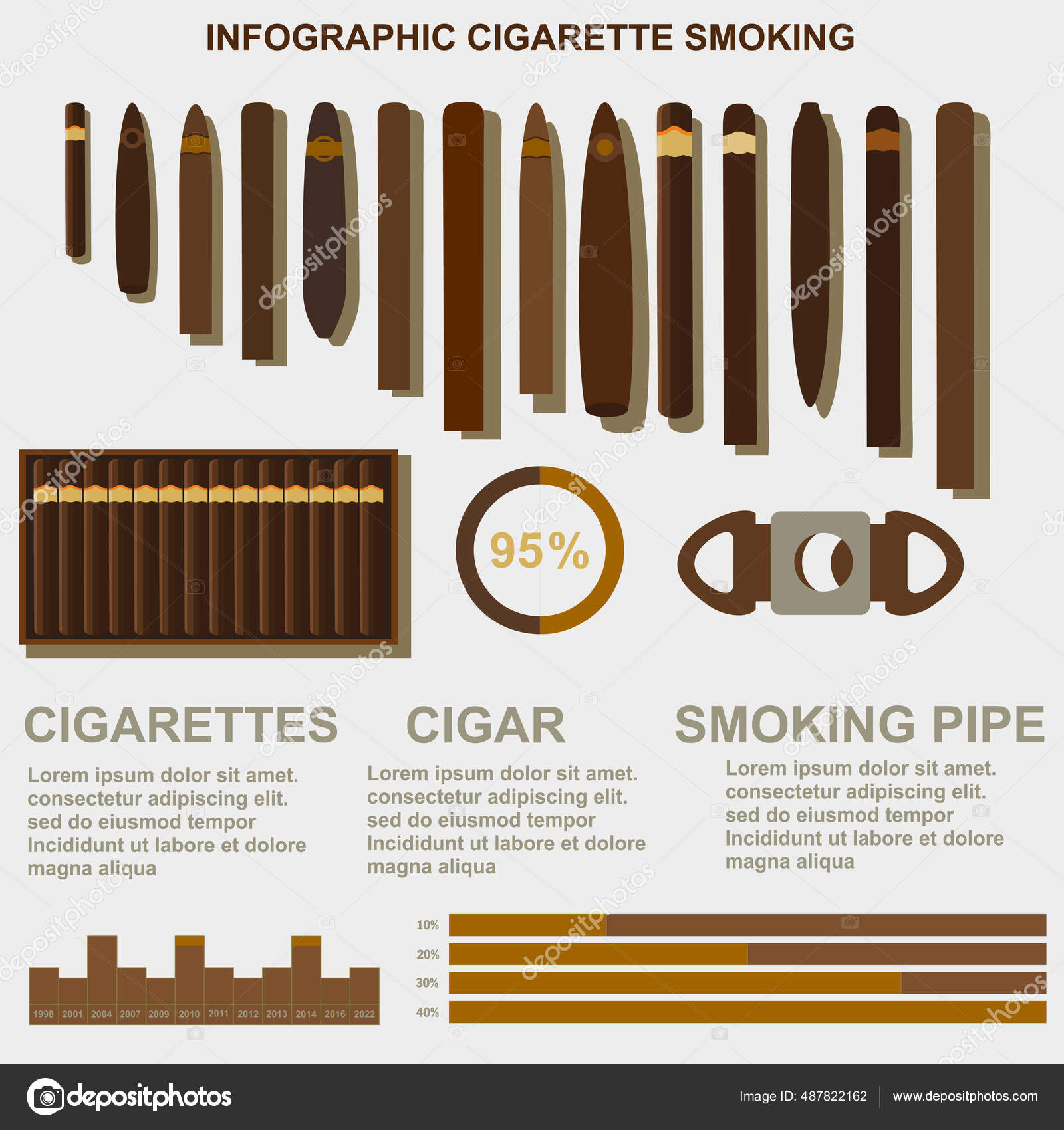 Infographic Cigarette Smoking Flat Design Vector Template Stock Vector ...