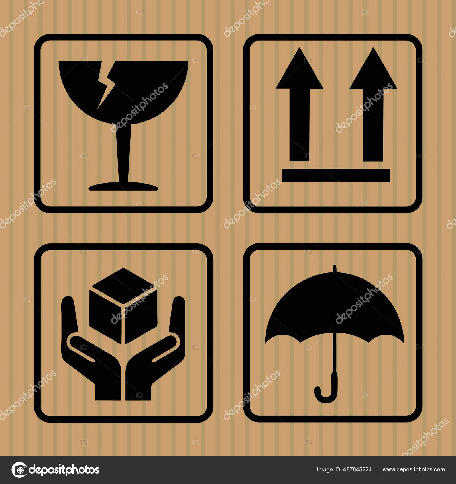 Warning Symbol Cardboard Box Vector Flat Design Elements Stock Vector ...