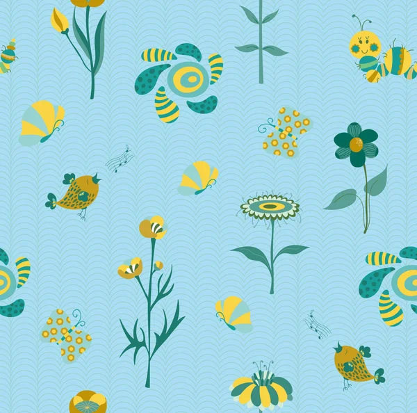 Vintage spring seamless pattern. Bugs in leafs cartoon background ...