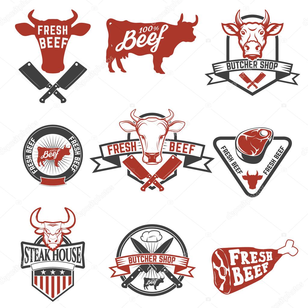 Set of fresh beef labels. Cow meat. Butcher shop. Fresh meat. De Stock ...