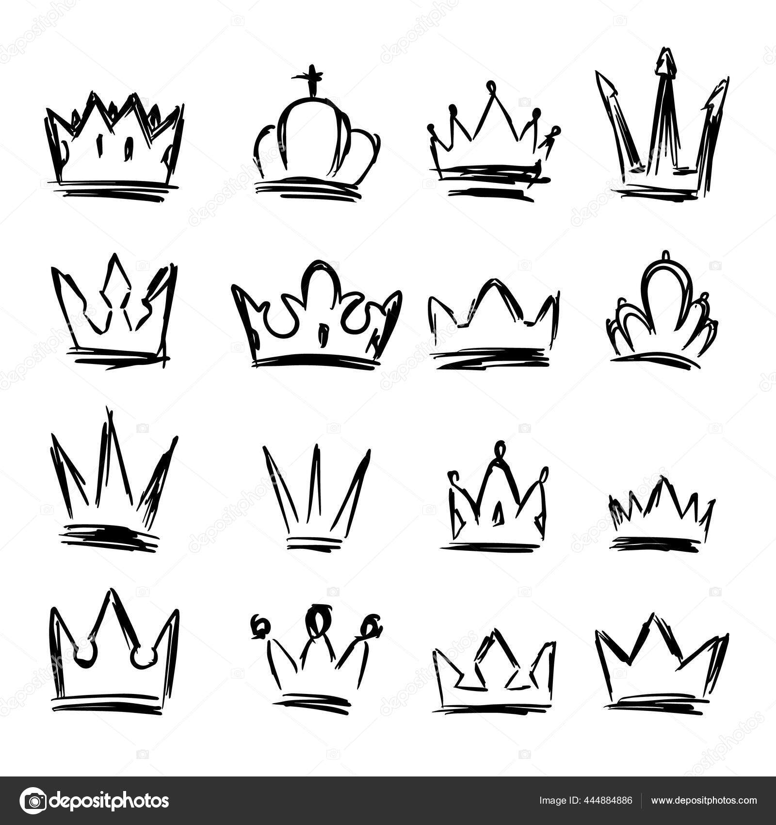 Set Hand Drawn Crown Symbols Design Elements Logo Label Sign Stock ...
