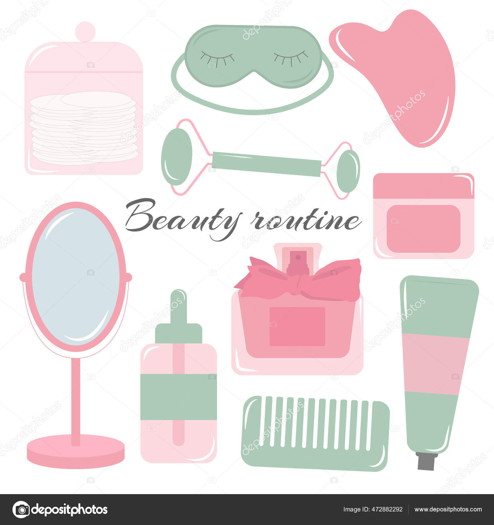 Skin Beauty Routine Icons Vector Illustration Various Beauty Objects ...