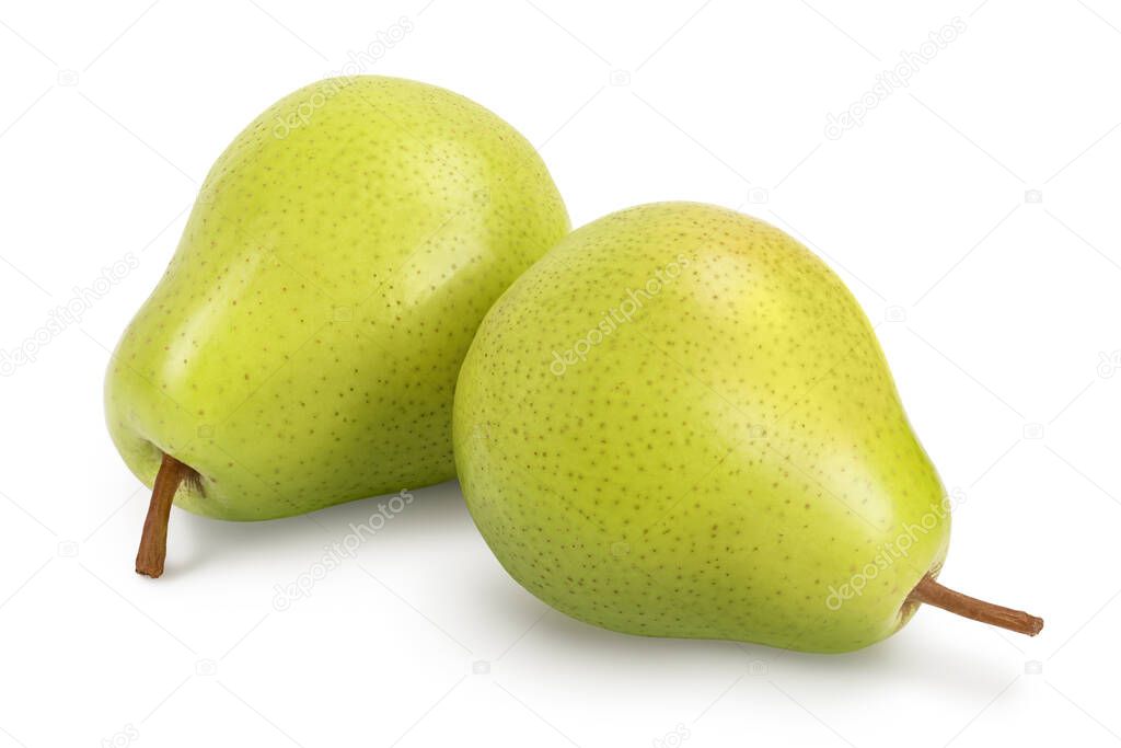 Fruto de pera verde aislado sobre fondo blanco con trayectoria de ...
