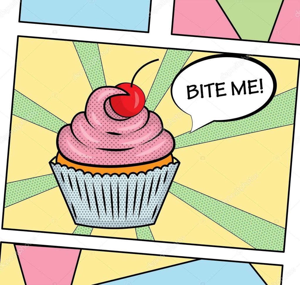Pop art style sweet delicious cupcake illustration with icing, cream ...