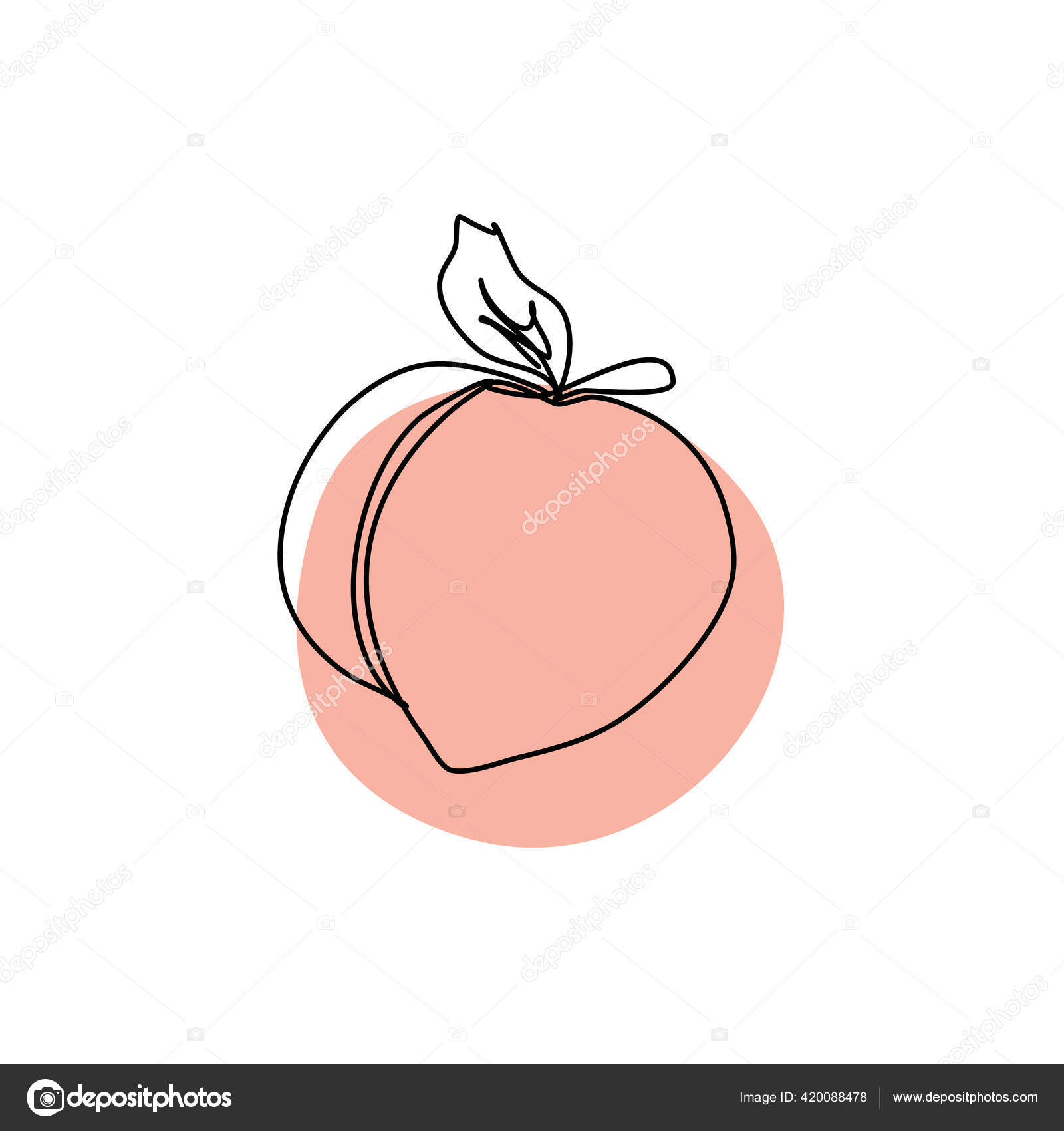 Peach icon in a line art style, juicy fruit isolated on white ...