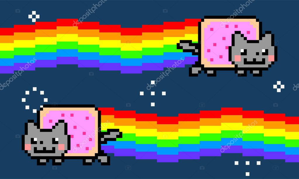 Espacio Gato Arco Iris Vector Meme Colorido Arte Píxeles Bits Vector de ...