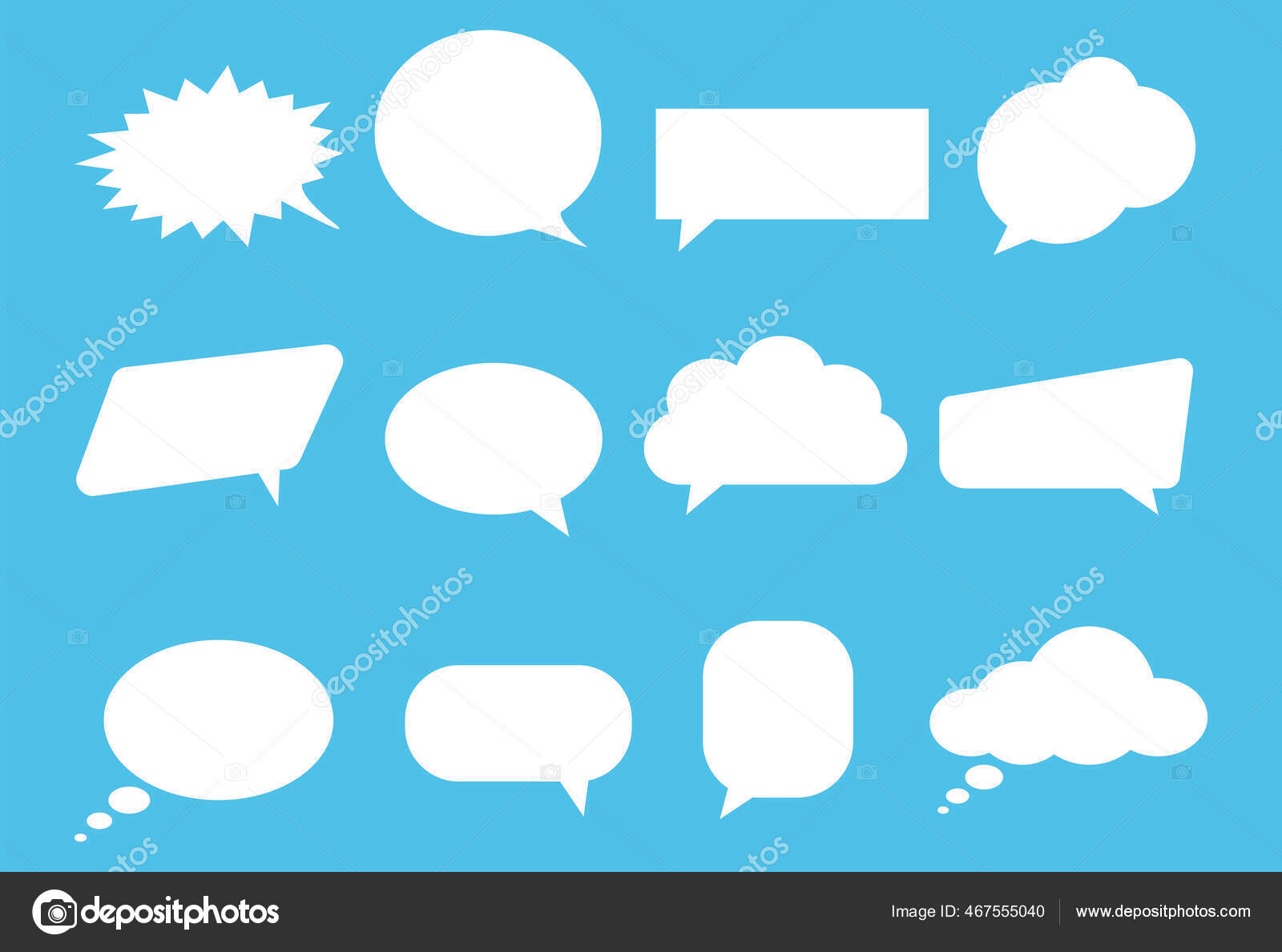 White Speech Bubbles Set Thought Clouds Place Your Text Isolated Stock ...