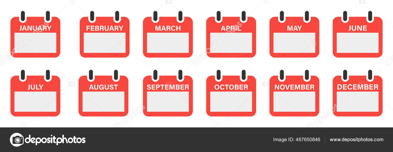 Collection Calendar Icons Twelve Months Year Set Vector Elements Design ...