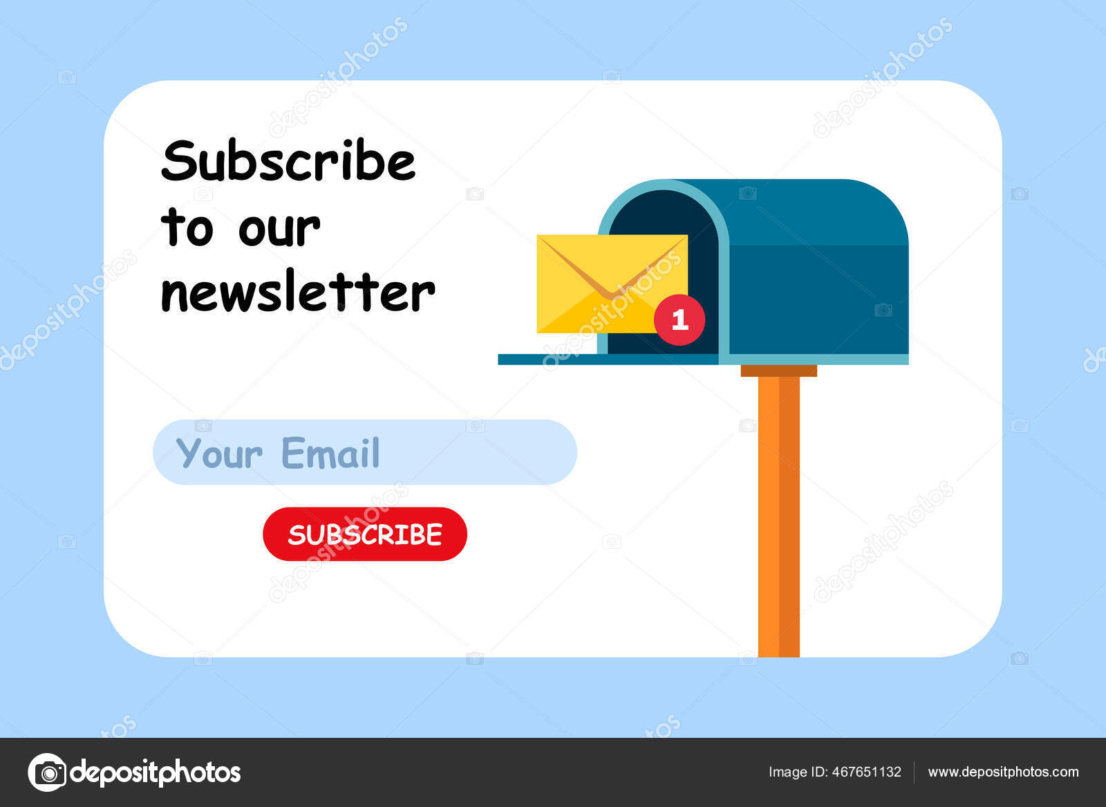 Newsletter Subscription Form Vector Template Website Mailbox New Letter ...