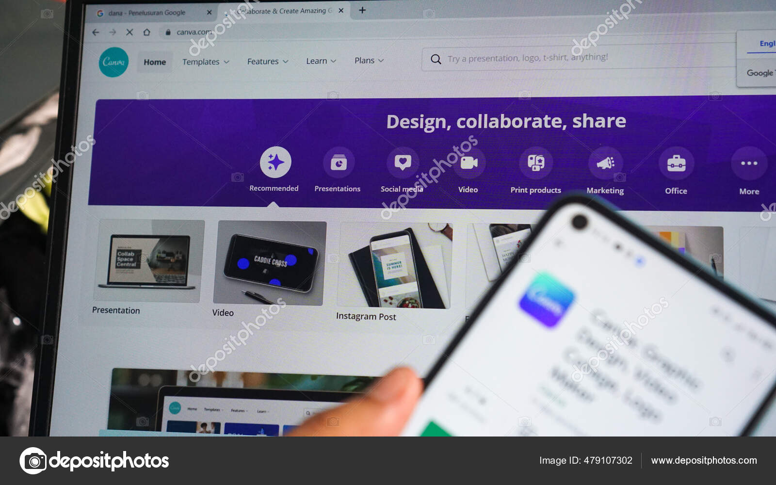 Hand Man Holding Android Phone Opens Playstore Canva Application ...