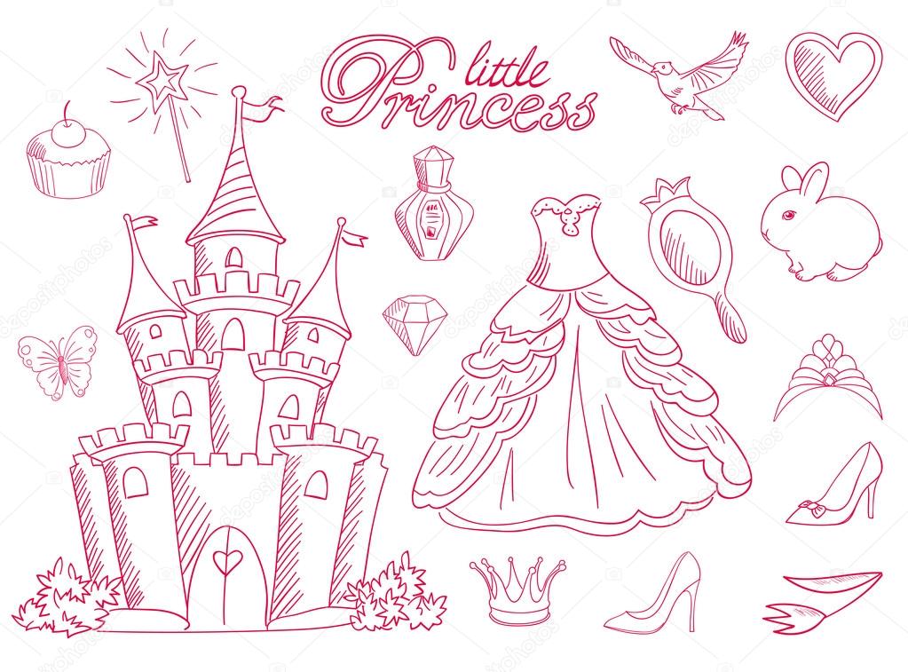 Pink princess sketch set. — Stock Vector © NatalieBakunina #100321754