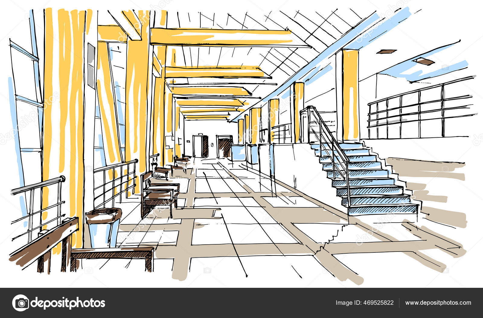 Empty Hall Hand Drawn Sketch Vector Illustration Stock Vector Image by ...