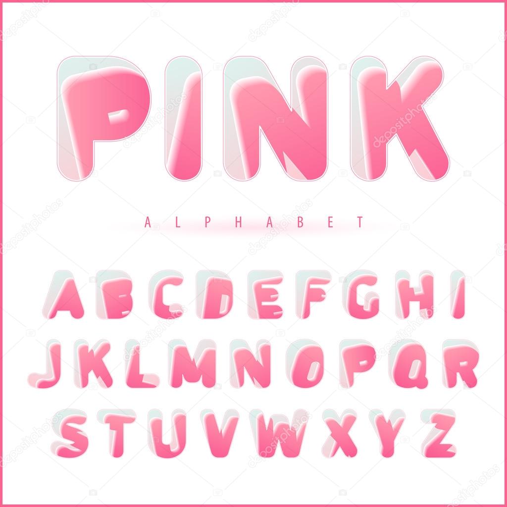 Pink font with shifted the axis into the background, with the contour ...