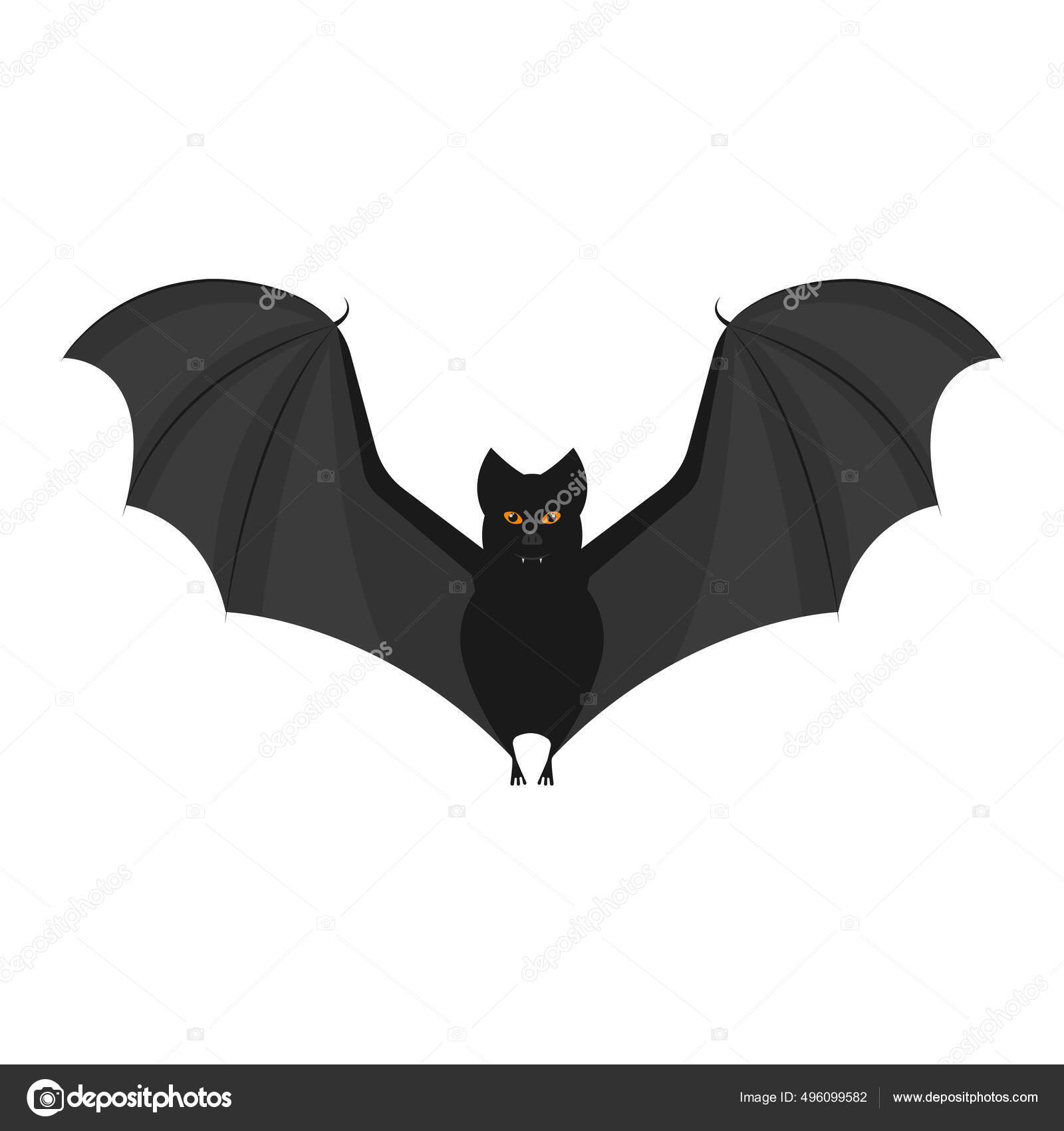 Image Black Bat Fangs Bright Orange Eyes Bat Open Wings Stock Vector by ...