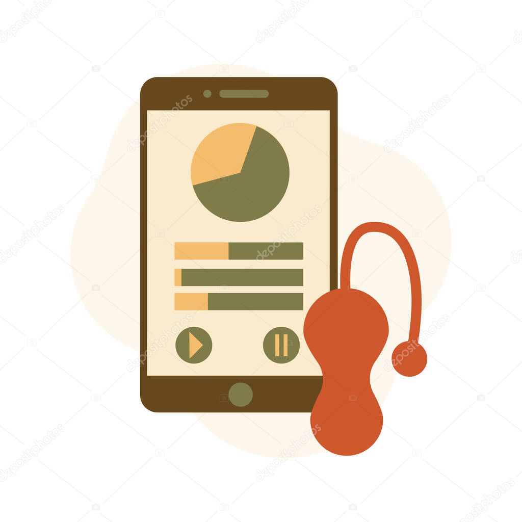 Kegel trainer and mobile application on smartphone flat illustration ...